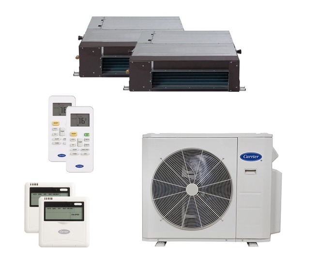 Carrier 24,000 BTU 23 SEER Dual Zone Heat Pump System 9+12 - Concealed ...