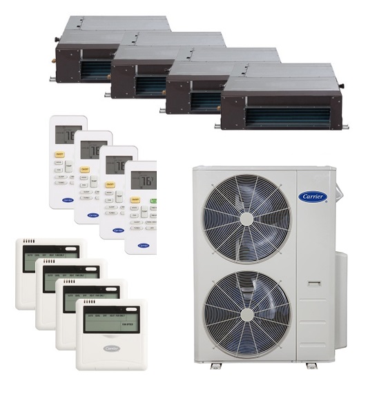 Carrier 48,000 BTU 22.4 SEER Quad Zone Heat Pump System 9+12+12+12 ...