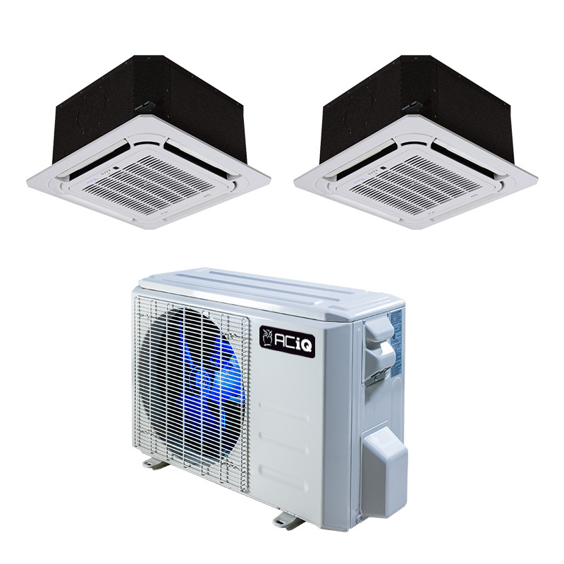 18,000 BTU 22.9 SEER2 ACiQ 2-Zone Ceiling Cassette Mini Split System ...