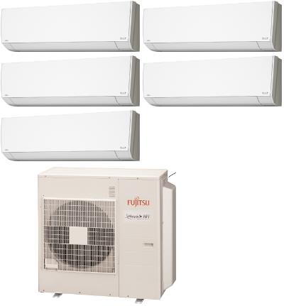 Fujitsu 45,000 BTU 19.7 SEER Five Zone Heat Pump System 9+9+9+9+9 ...