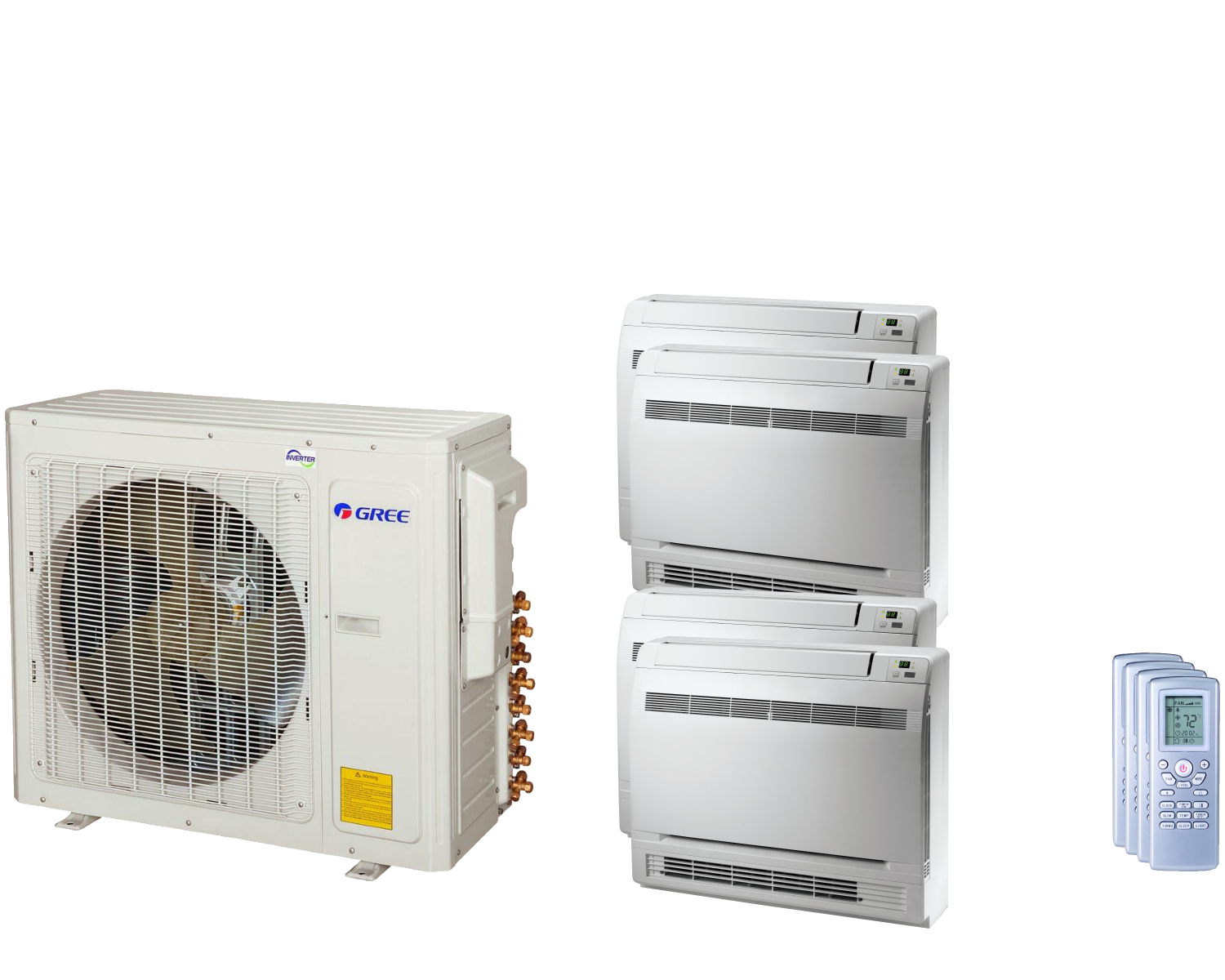 Gree 30,000 BTU 21 SEER Quad Zone Mini Console Heat Pump System 9+9+9+9 ...