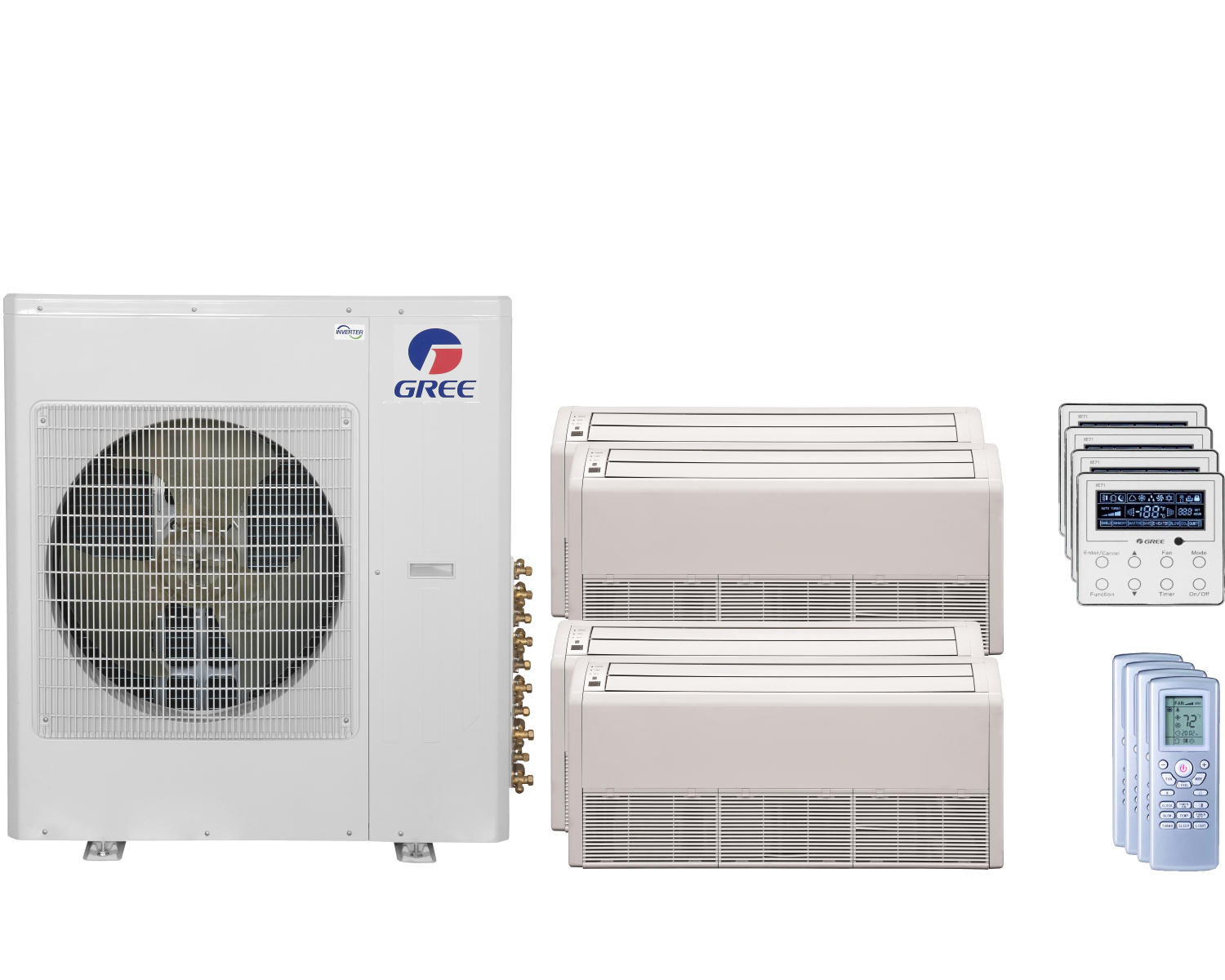 Gree 42,000 BTU 23 SEER Quad Zone Floor Mounted Heat Pump System 9+9+9 ...