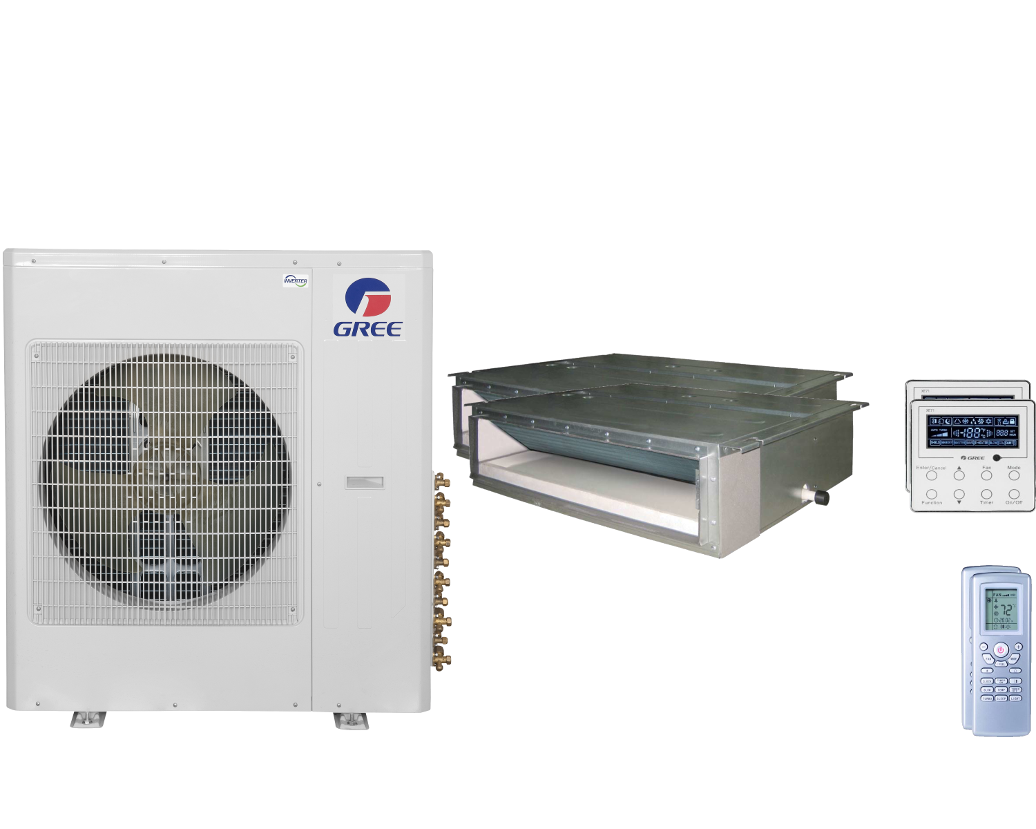 Gree 36,000 BTU 16 SEER Dual Zone Concealed Duct Heat Pump System 12+18 ...