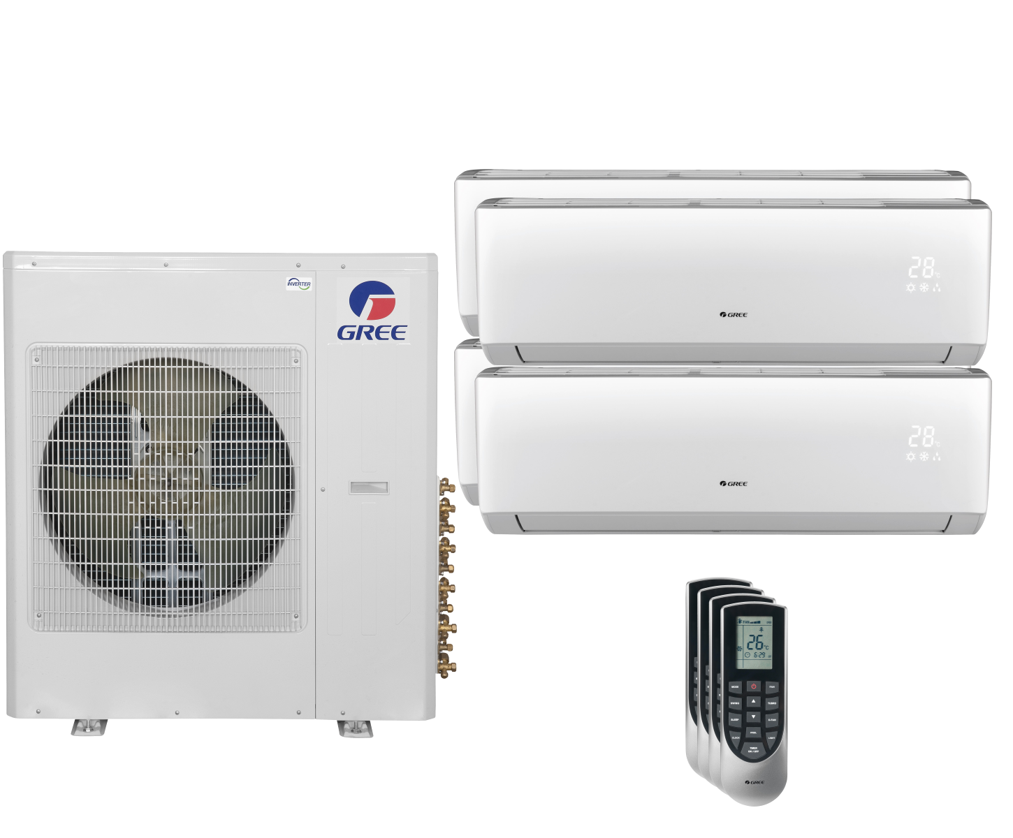 Gree 36,000 BTU 21 SEER Quad Zone Wall Mounted Heat Pump System 9+9+12 ...