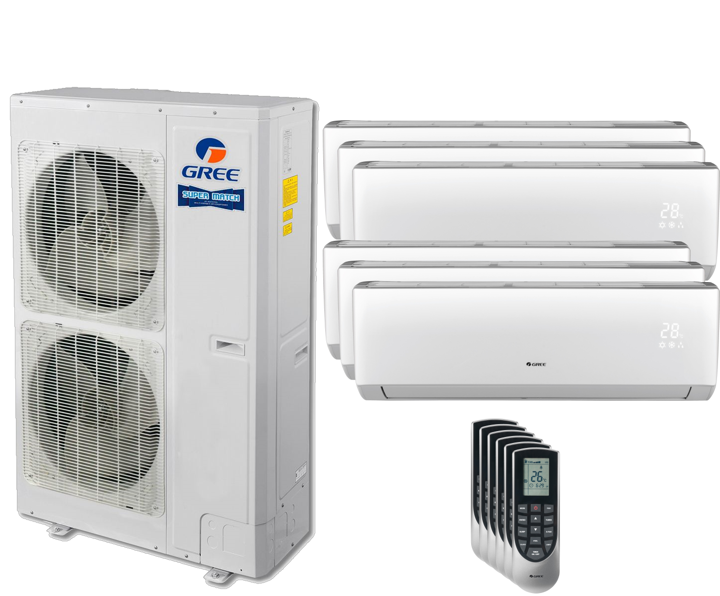 Gree 56,000 BTU 16 SEER Six Zone Wall Mounted Heat Pump System 9+12+12 ...
