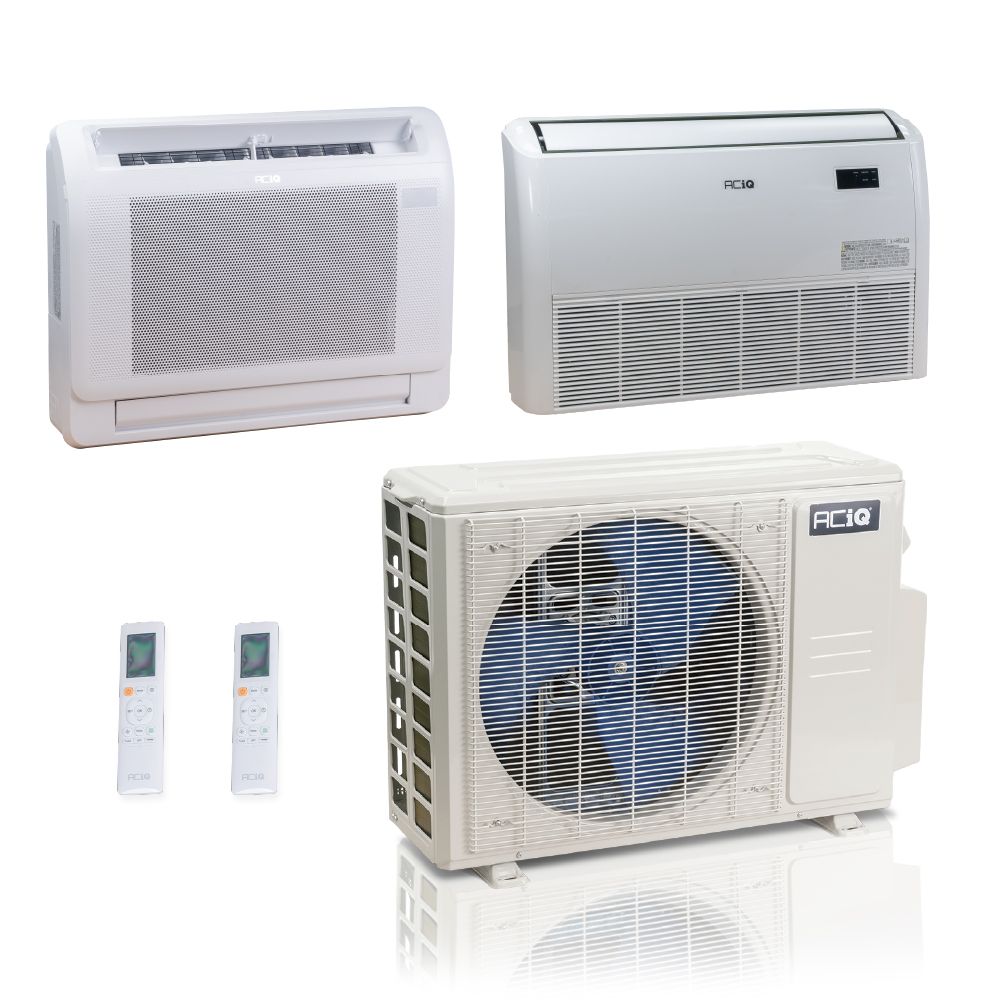 27,000 BTU ACiQ Standard 25 SEER2 Dual Zone Floor Mount Mini Split Heat ...