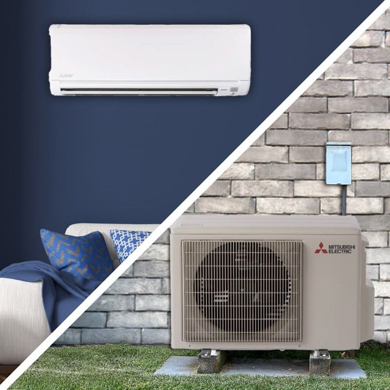 24,000 BTU Mitsubishi HM-Series 20 SEER2 Single Zone Wall Mounted Mini Split Heat Pump System ...