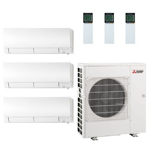 40,500 BTU Mitsubishi FX-Series 19.3 SEER2 Three Zone Wall Mounted Mini Split Hyper Heat Pump ...