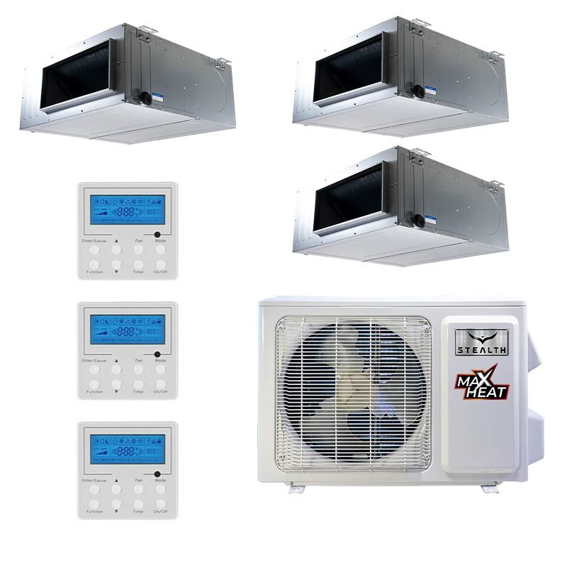30,000 BTU 21 SEER Stealth Comfort Designer Tri Zone Concealed Duct ...
