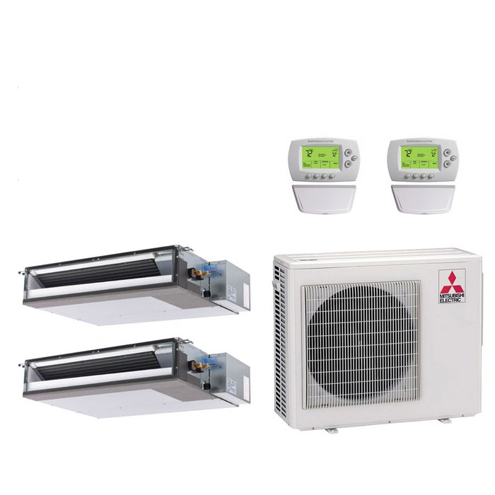 Mitsubishi 36,000 BTU Outdoor 16 SEER Dual Zone Heat Pump System 18+18 ...