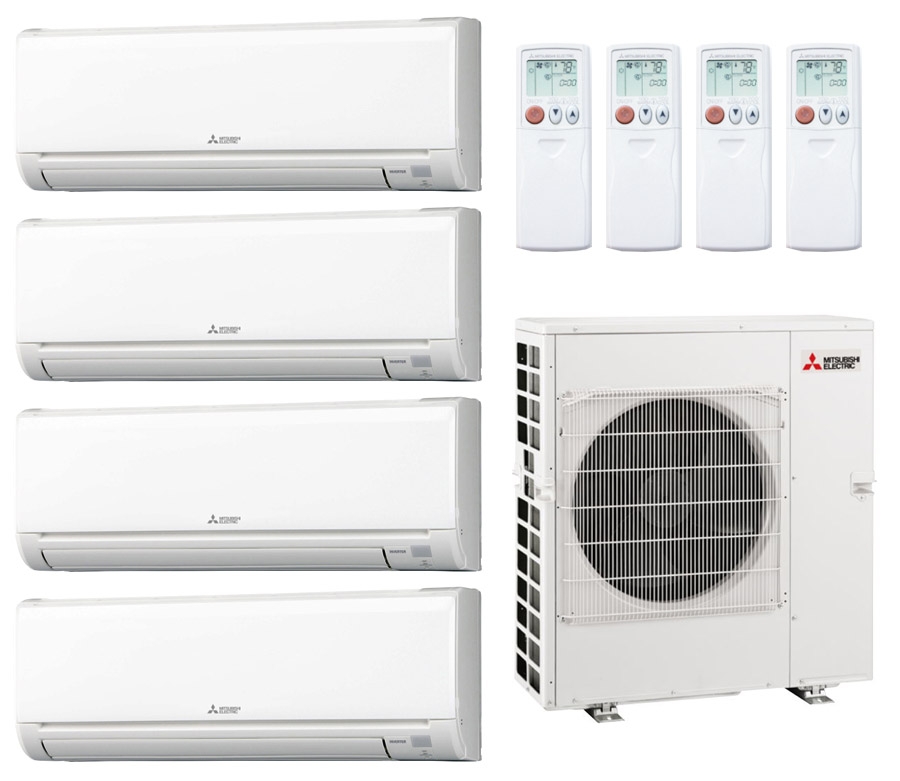 42,000 BTU 19.7 SEER Mitsubishi Quad Zone Heat Pump System 9+9+12+18 ...